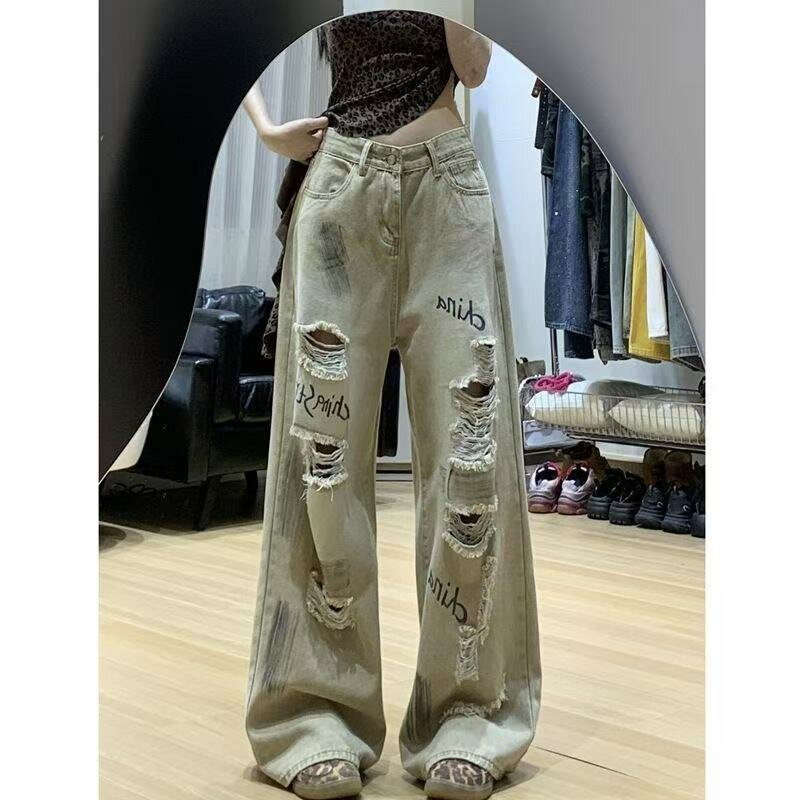 Женские джинсы Версия повышения Американские граффити рваные — весна-лето новинки дизайнерские высокоходные штаны