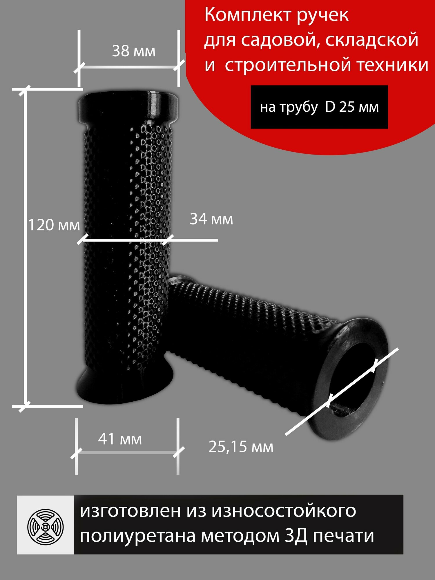 Комплект ручек для техники (2 шт.) 25 мм. Для садовой, складской, строительной. Износостойкий полиуретан.