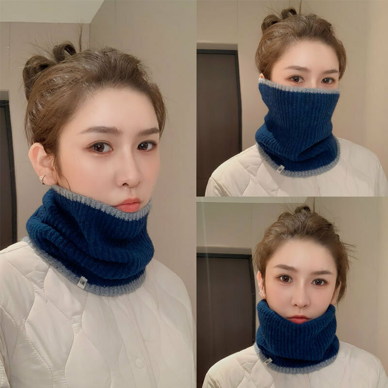 Шерстяные гетры смешанного цвета, прямые вязаные гетры для шеи, многофункциональные шерстяные гетры контрастного цвета, зимняя теплая маска