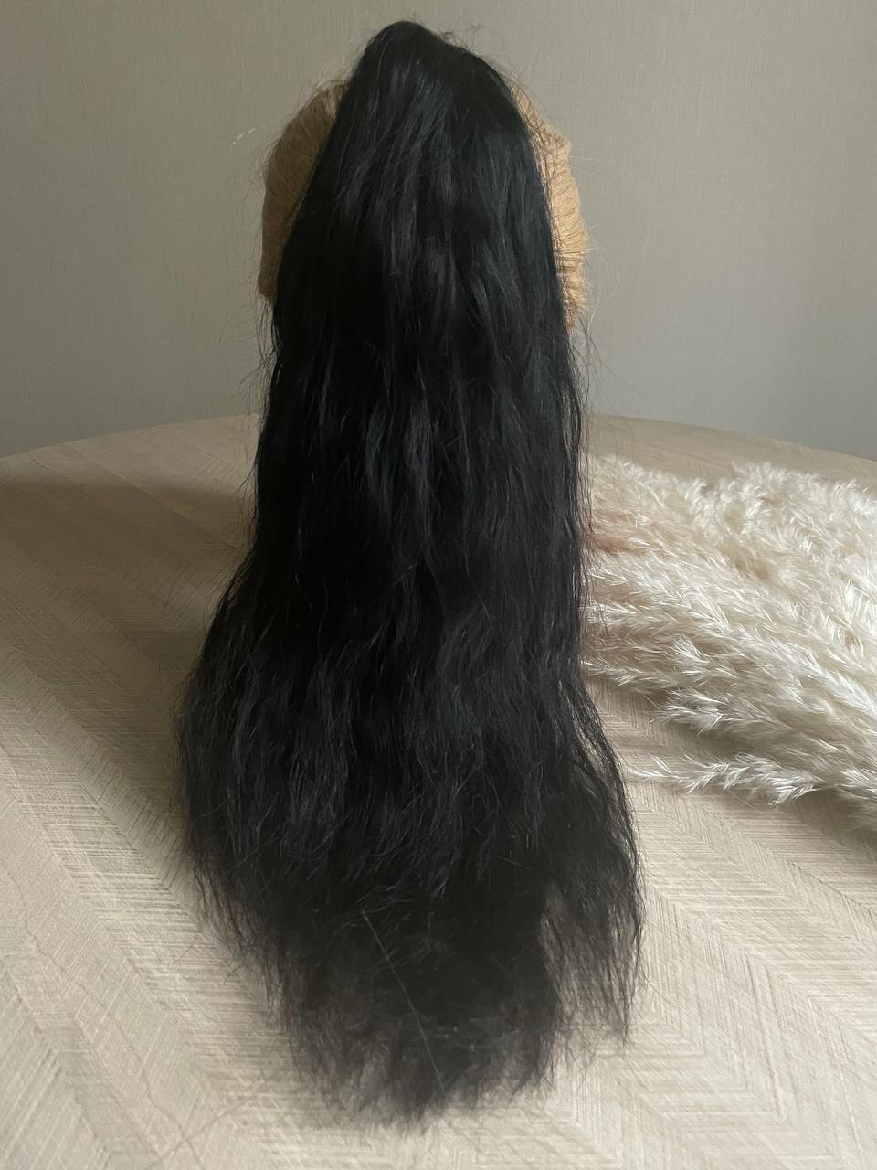 Шиньон хвост на крабе из натуральных волнистых волос 40см 100 г- Черный #1