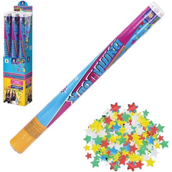 Хлопушка Золотая Сказка пневматическая 60 см "XXL звезды", фольга, ассорти, , 592466