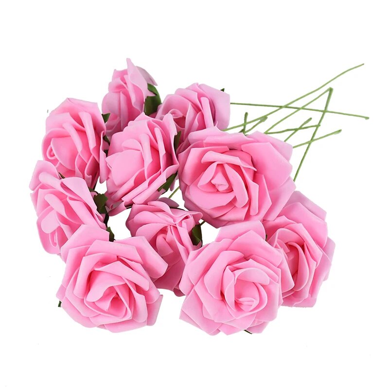 Розовые искусственные розы 8 см, F05 pink, 10-30 шт.