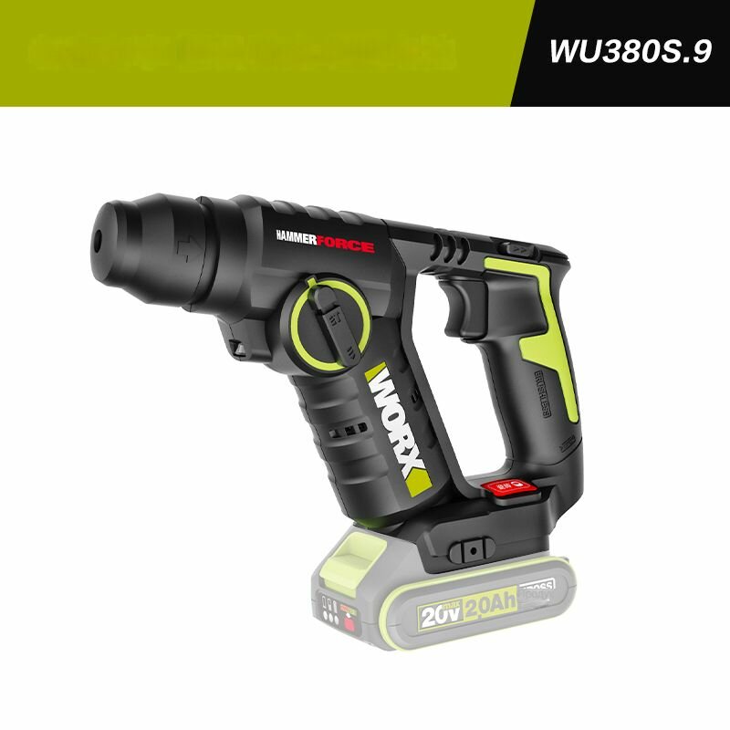WORX Professional Перфоратор аккумуляторный WU380S, 20В, 20мм, 1,7Дж, 4Ач х1, ЗУ 2А WU380S
