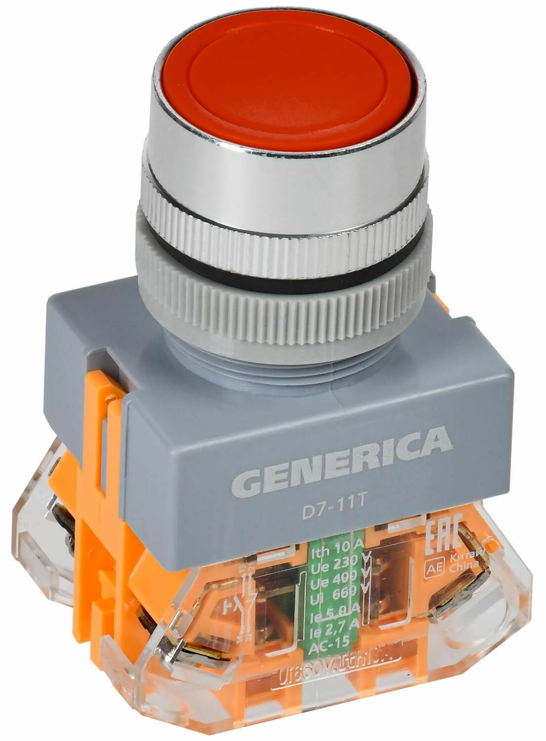 Кнопка управления IEK Generica, D7-11T, 22 мм, 1з 1р, с фиксацией, красный