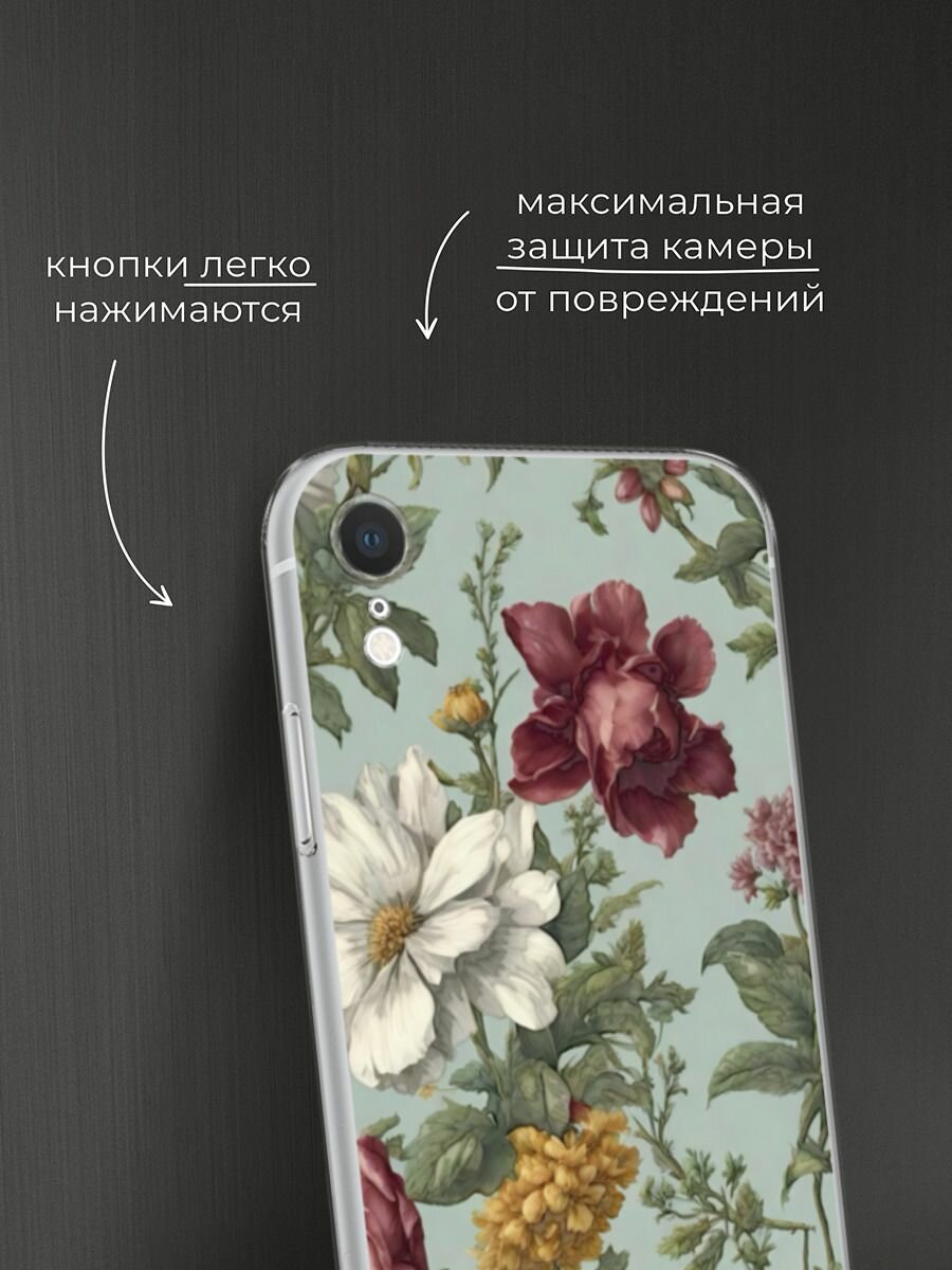 Чехол на Apple iPhone XR / Айфон XR с принтом Акварельные красные цветы — фото 1