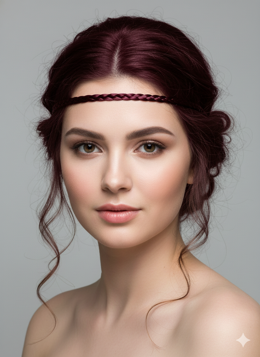 Ободок для волос на резинке для греческой прически бордовый