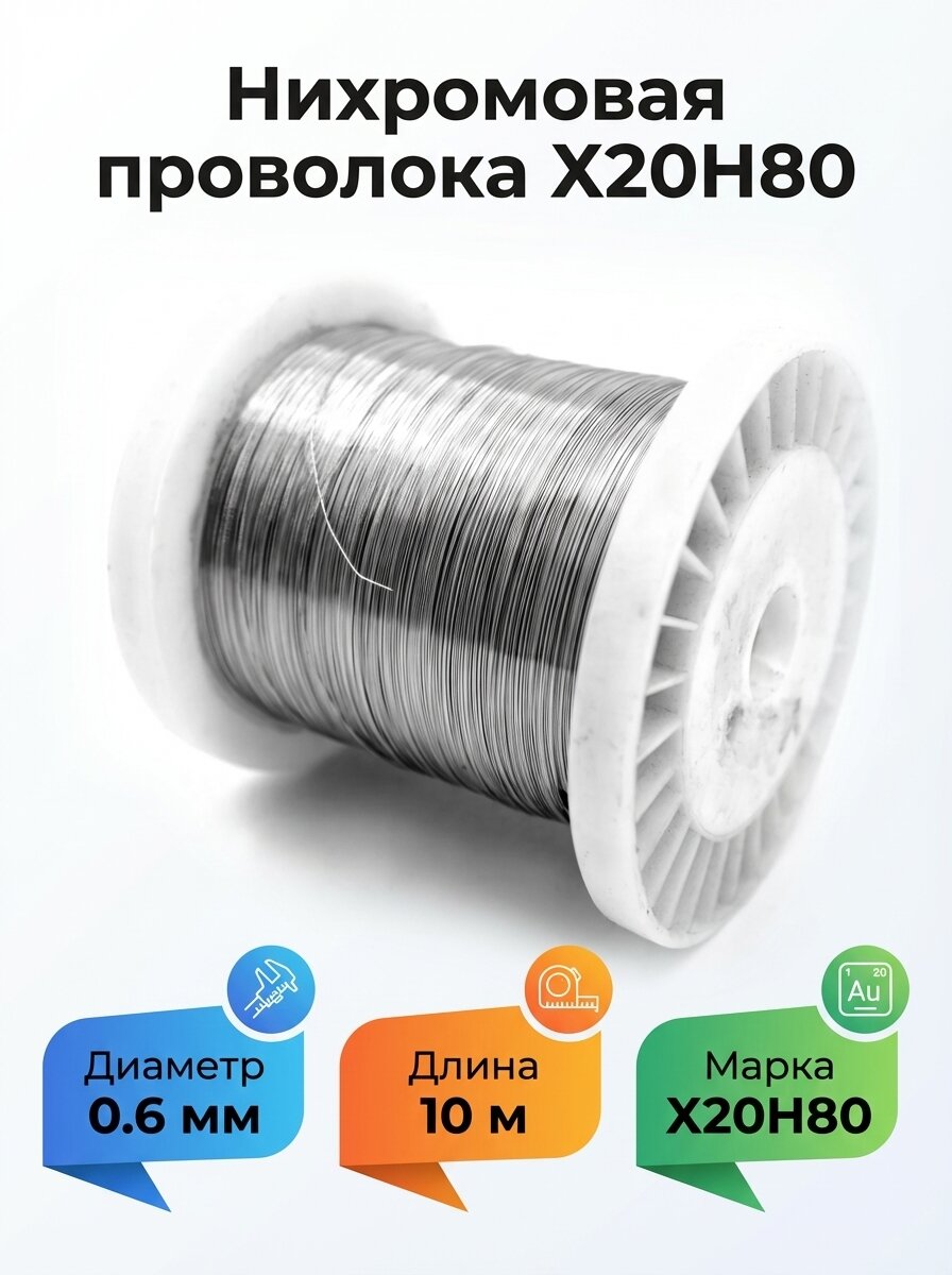 Нихромовая проволока Х20Н80 0.6мм 10м для резки пенопласта, чпу-выжигателей, печей