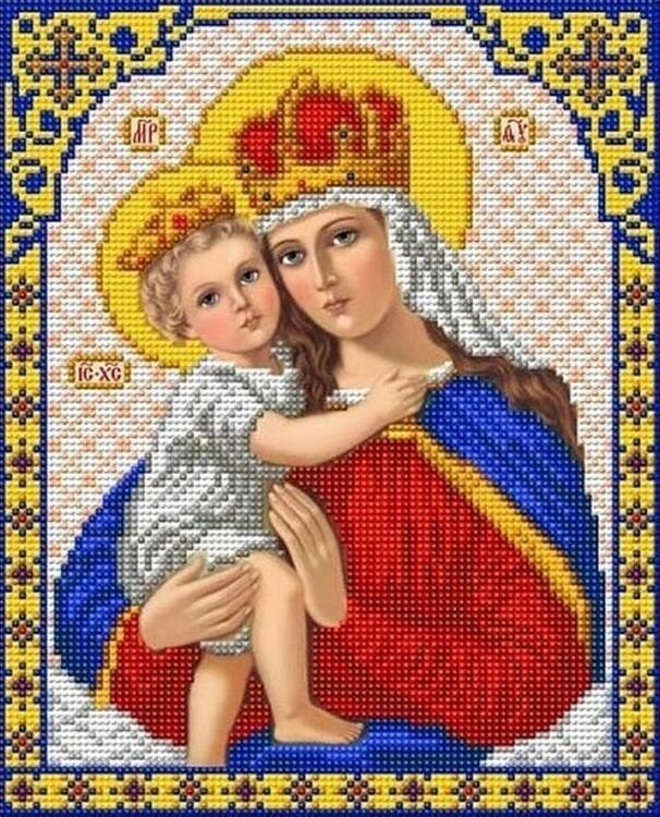 Рисунок на ткани Благовест "Дева Мария с младенцем Иисусом" 20x25 см, Иконы Святые Религия