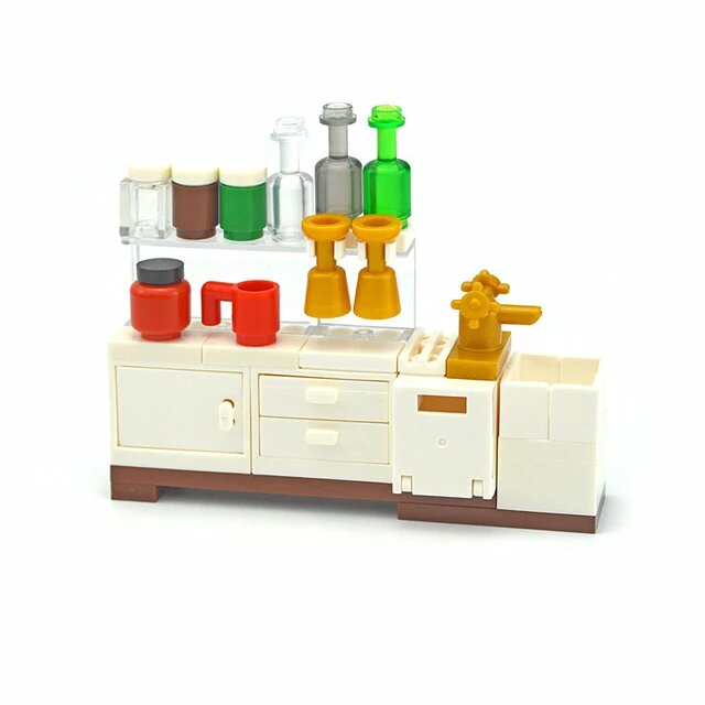 Белый блочный конструктор LEDUO, Wine cabinet 1set