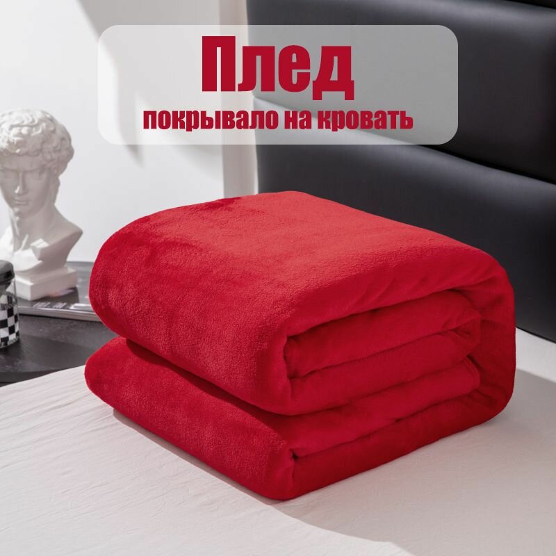 Плед покрывало на кровать, одеяло двуспальное, Коралловый флис, Пушистый плед на диван, Накидка, Большой красный,200*120
