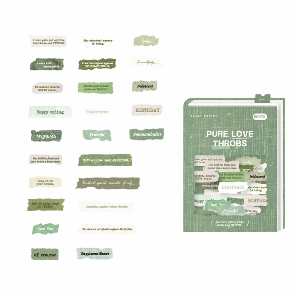 50 штук наклеек-коллажей с английскими небольшими заметками -Пульсирующая чистая любовь