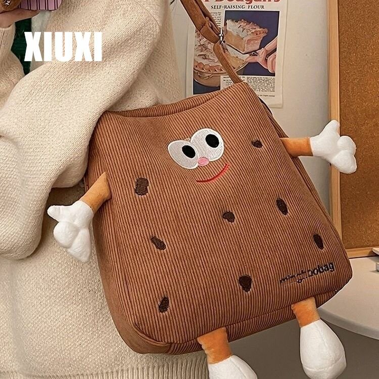 Сумка XIUXI в форме печенья милая с руками и ногами из вельвета для девочек, сумка-мешок