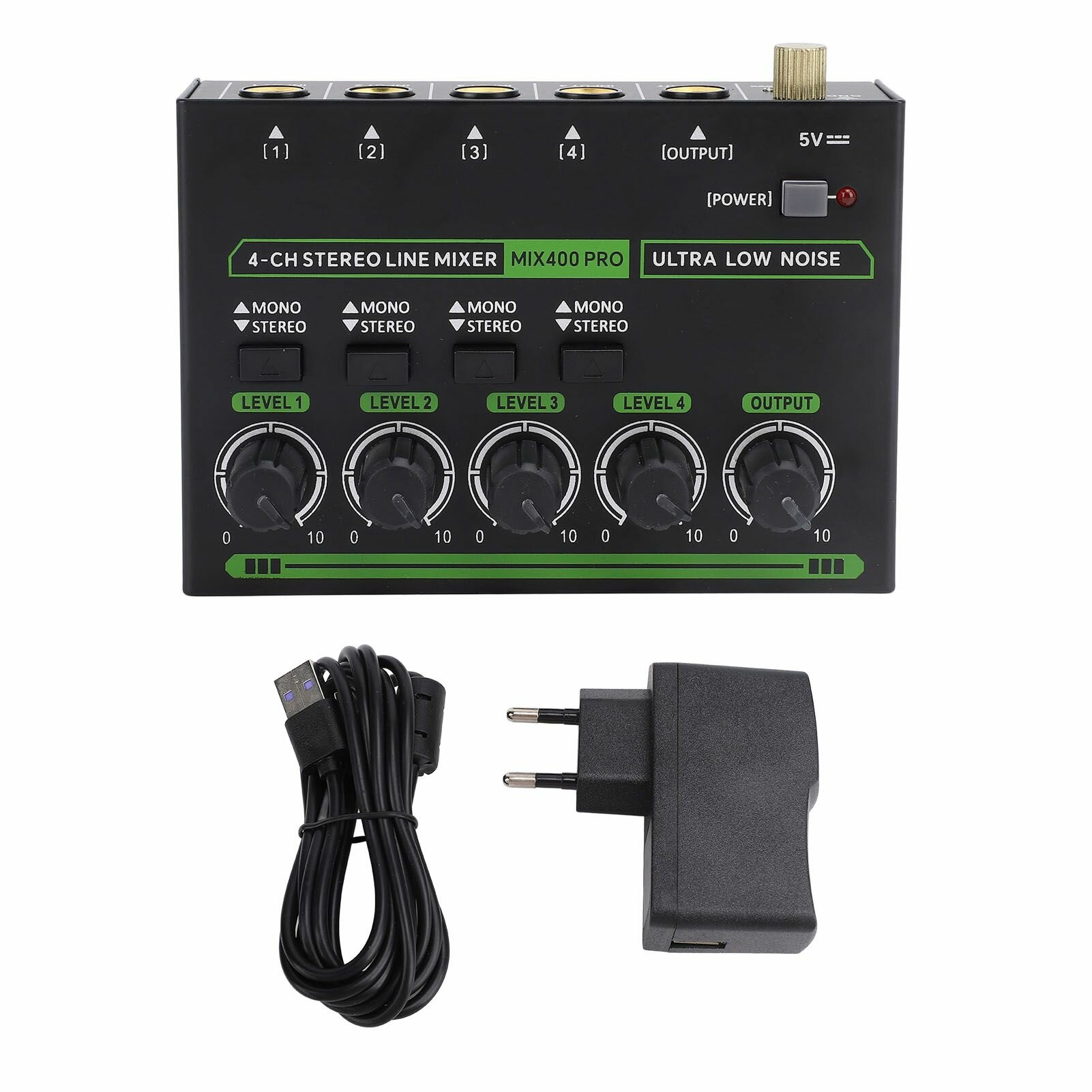 4-канальный DJ-микшерный пульт с RGB-подсветкой, малошумный, многофункциональный для записи музыки с вилкой ЕС, напряжение 100-240 В