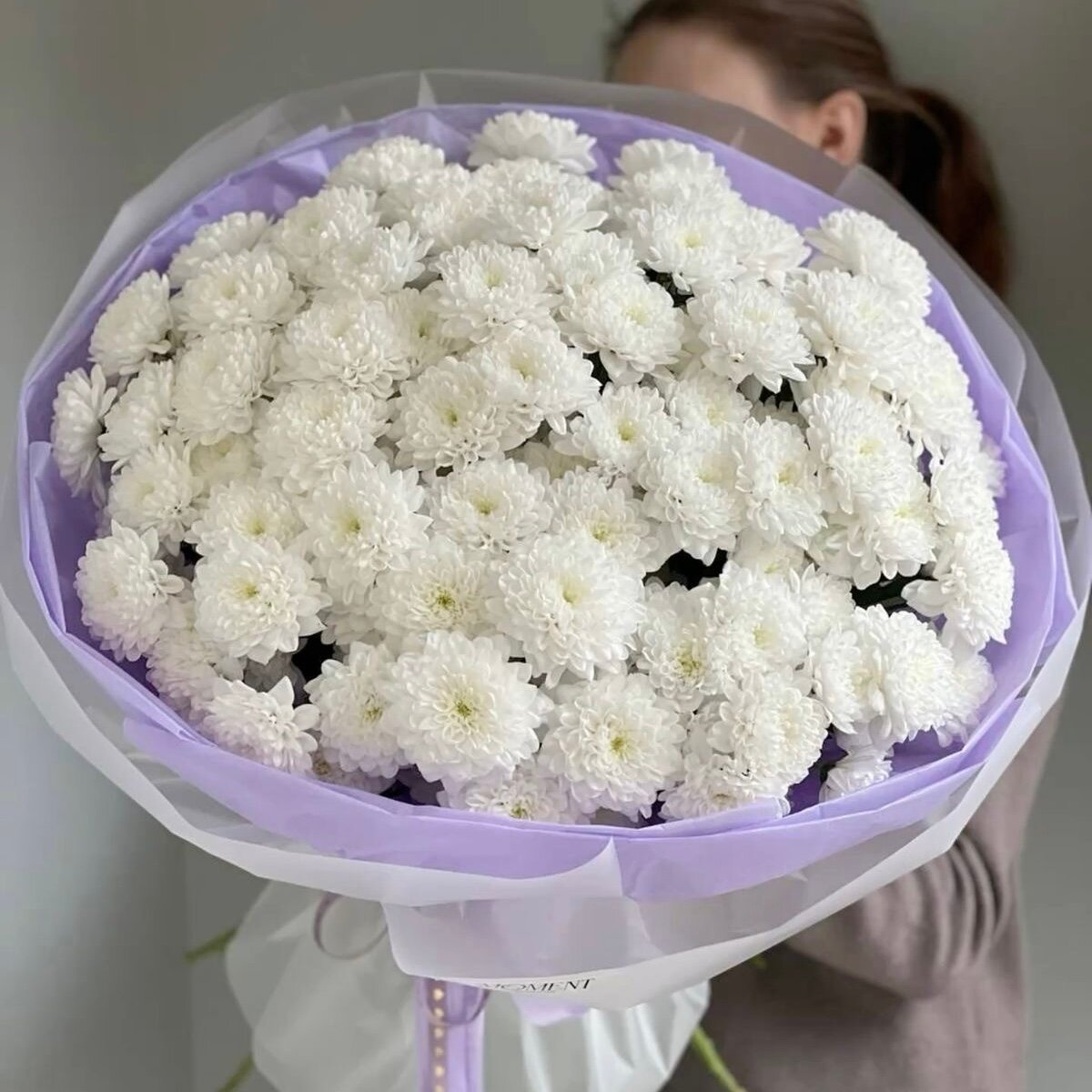 Букет из белых кустовых хризантем 51 шт, красивый букет цветов, шикарный, премиум цветы, премиум букет
