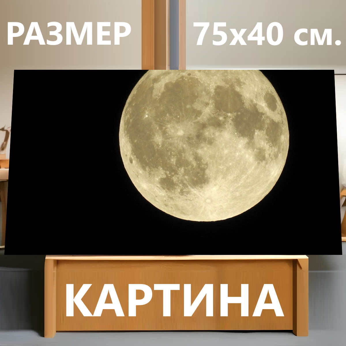 Картина на холсте "Луна, ночь, полнолуние" на подрамнике 75х40 см. для интерьера