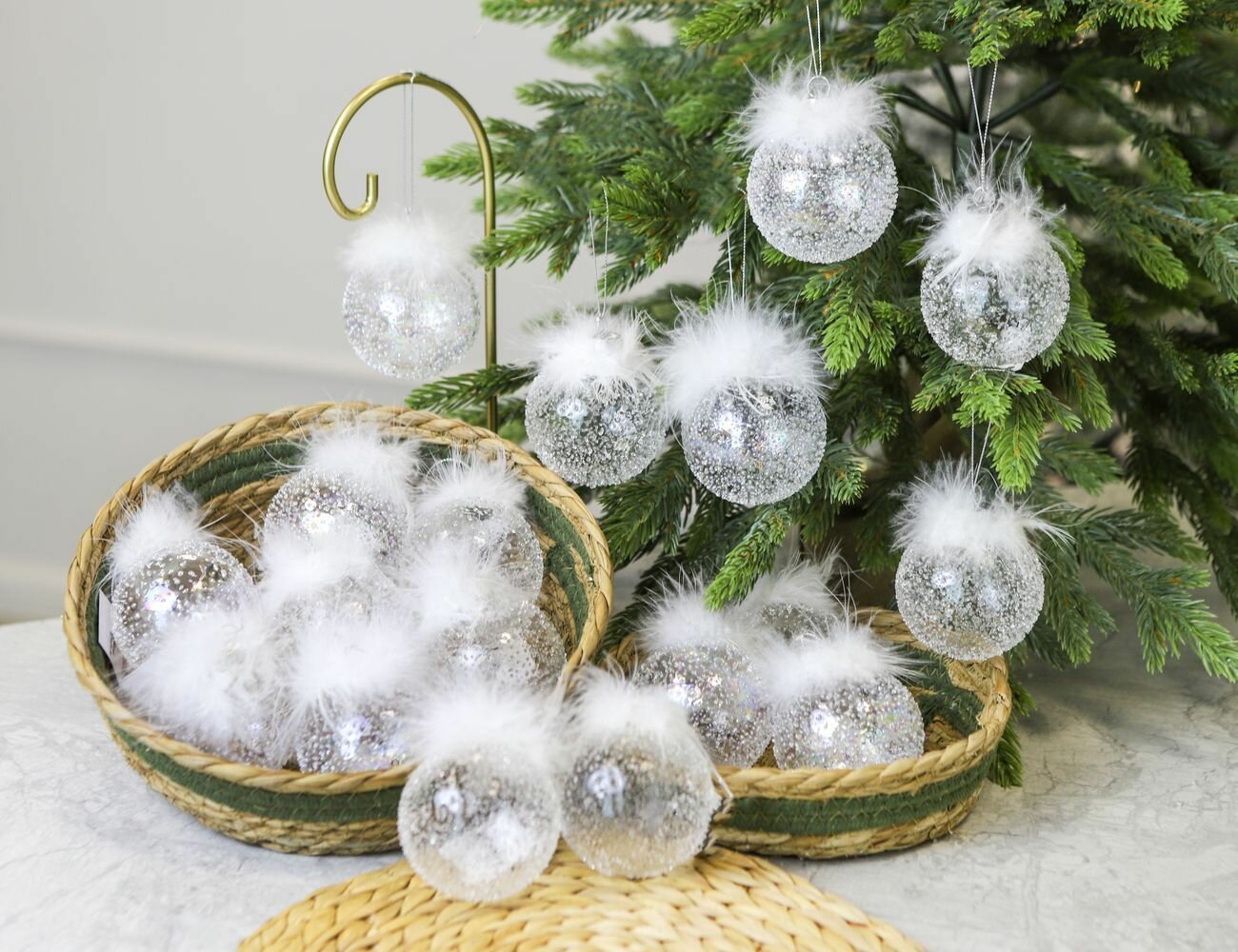 Набор стеклянных шаров кокки шарм - роса, прозрачные, 7 см, 18 шт, Christmas Deluxe 86797-набор