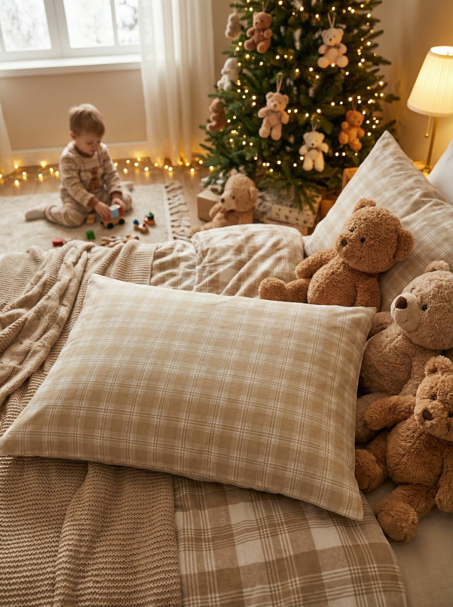 COROCOCO Наволочка на молнии Бежевая клетка 40х60