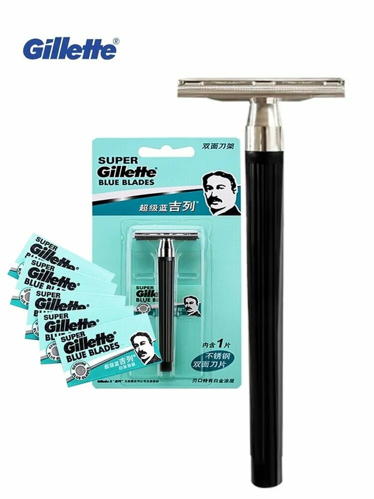 Ручная мужская бритва Gillette GLA111 superblue Т-образной формы, 1 ручка, 6 бритвенных головок