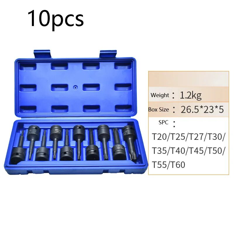 OUIO ударные торцевые биты Torx 1/2 дюйма T20 T25 T27 T30 T35 T40 T45 T50 T55 T60 T70 T80 10pcs