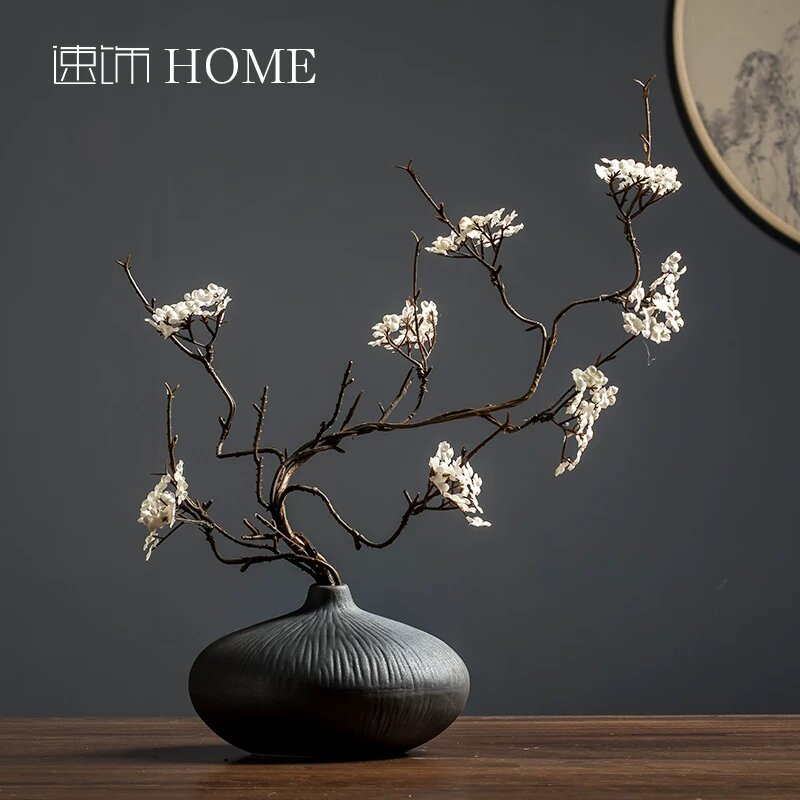 Современная керамическая плоская ваза в китайском стиле для гостиной, обеденного стола, прихожей, ТВ-тумбы, гостевого