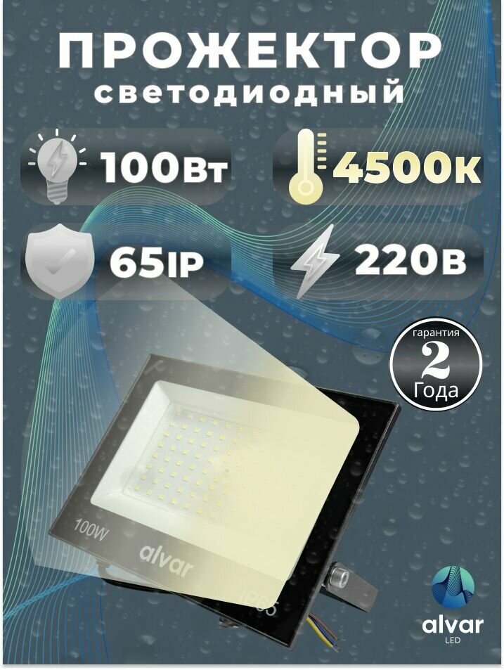 Прожектор светодиодный уличный 100Вт, 4500К нейтральный, 220В