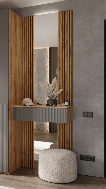 Марвэл Тумба 80 см. с зеркалом Браш Графит, Дуб Крафт