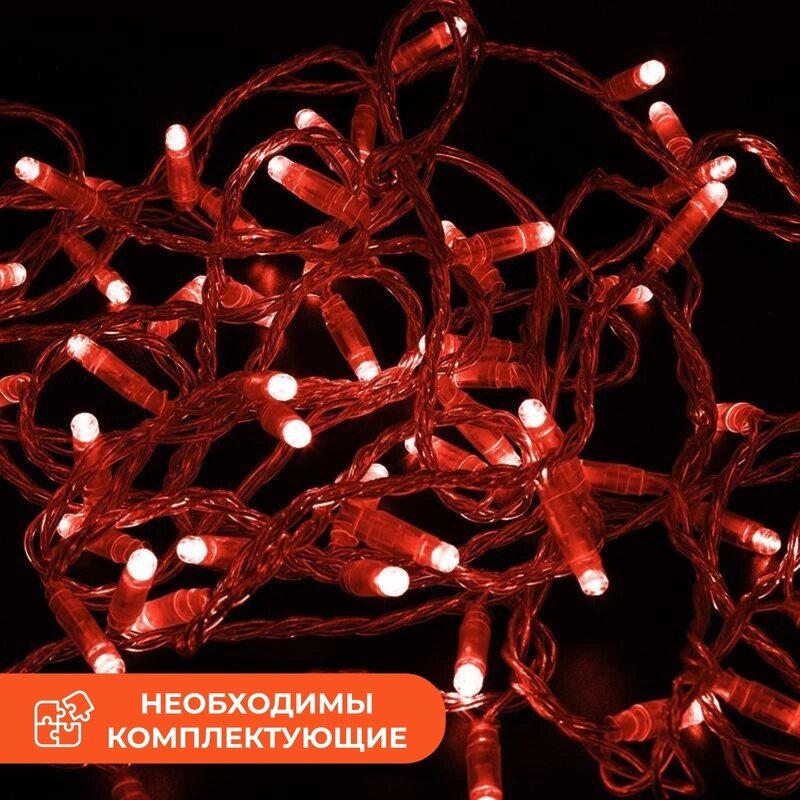 Гирлянда светодиодная Нить 10м, мерц кажд 5, прозрач ПВХ,24В, Красный 305-252
