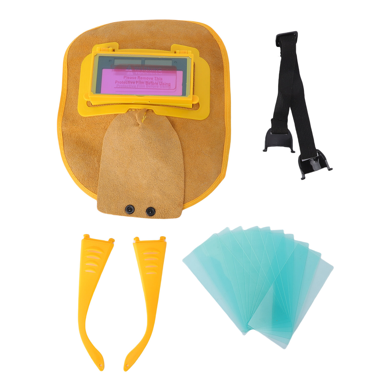 Кожаный Сварочный колпак с Аксессуаром для объектива Блинчатый шлем Легкий Регулируемый Термостойкий Прочный Колпачок для Электродугового газа Натуральная Откидная крышка Антибликовый Козырек 10 Защитных листов