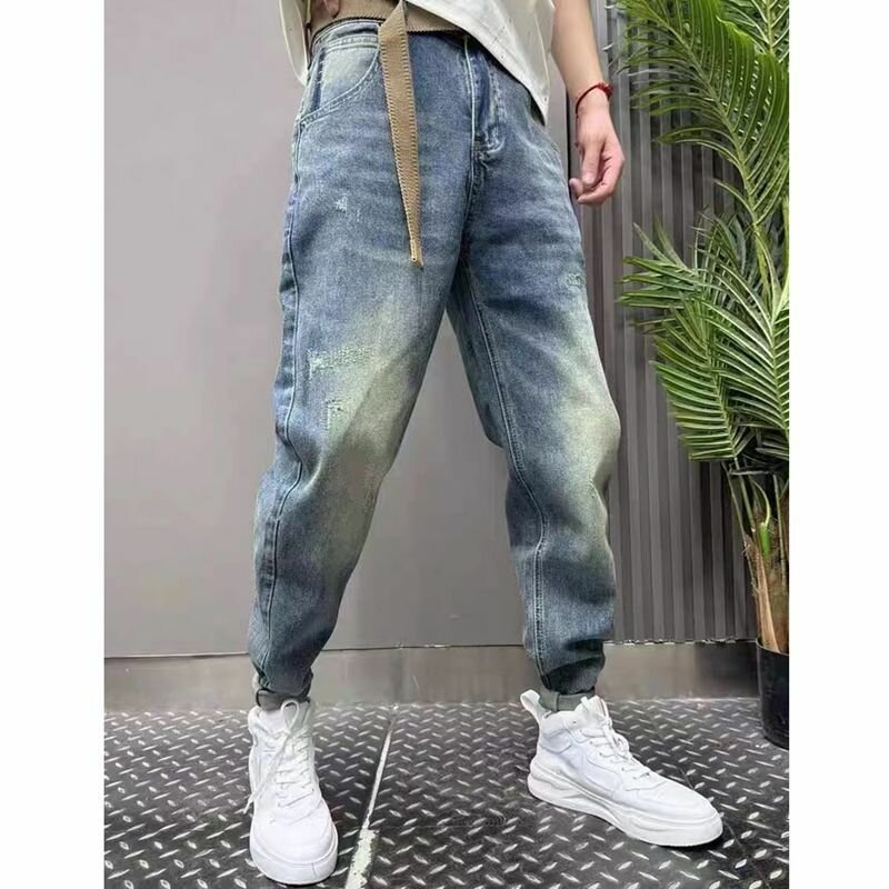 Тренд RONG CH Мужские Брюки Весна Большие Карманы Карго Харем Кроп Деним, Размер_32