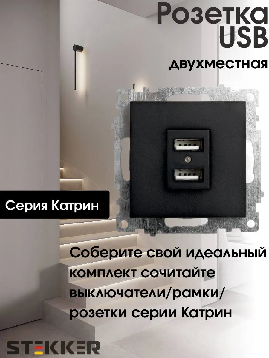 Розетка USB двухместная (механизм) 250B 2,1А