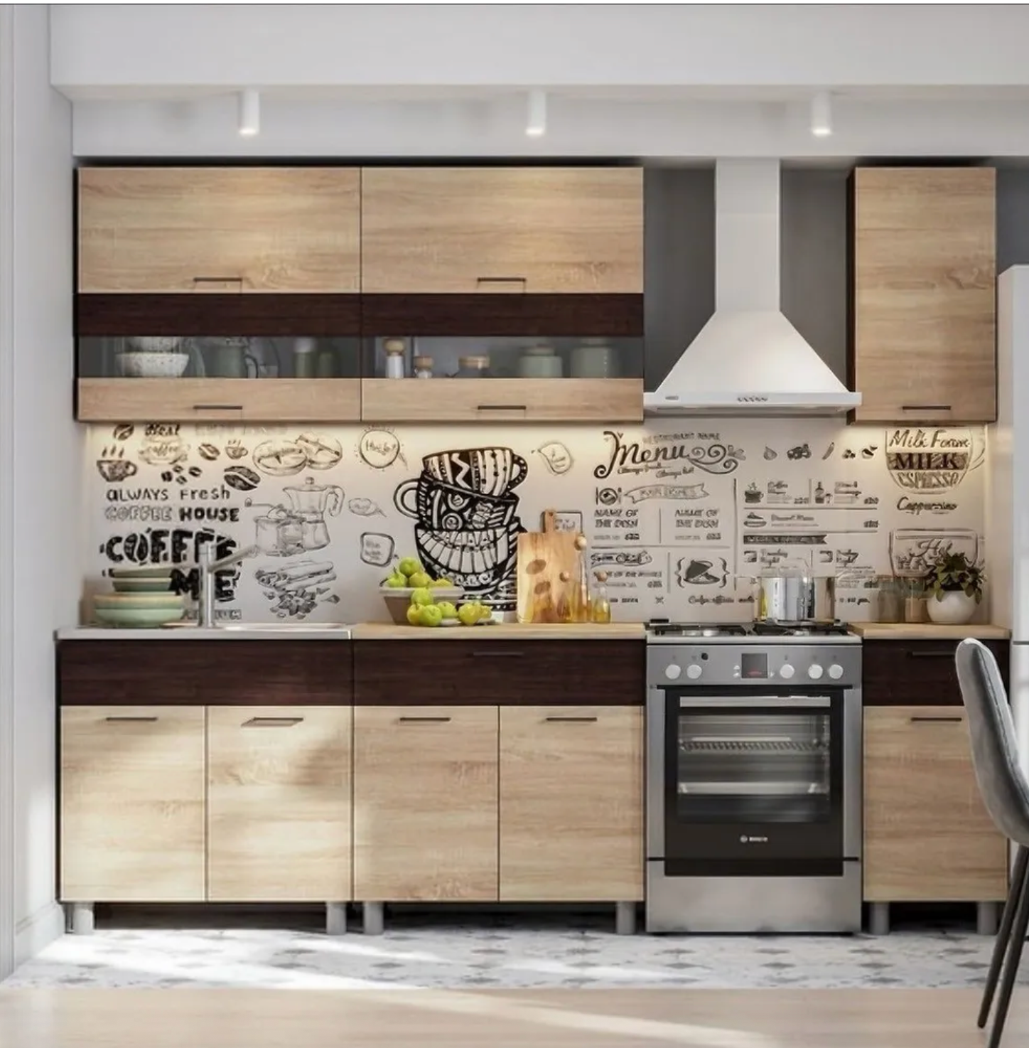 Кухня 2м "Монтана" сонома/венге кухонный гарнитур 200x216.6x60 см ЛДСП