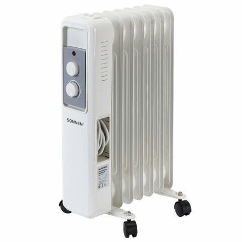 Обогреватель SONNEN масляный SONNEN DFS-7E, 7 секций, 1500 Вт, 3 режима, механическое управление, белый