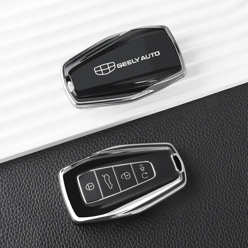 Чехол для ключа Geely Coolray X6 Emgrand Atlas Monjaro Tugella, silver black