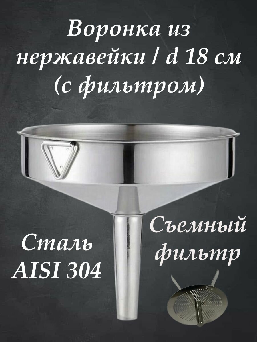 Воронка Мировар, нержавеющая сталь, с фильтром, внешний диаметр 18 см