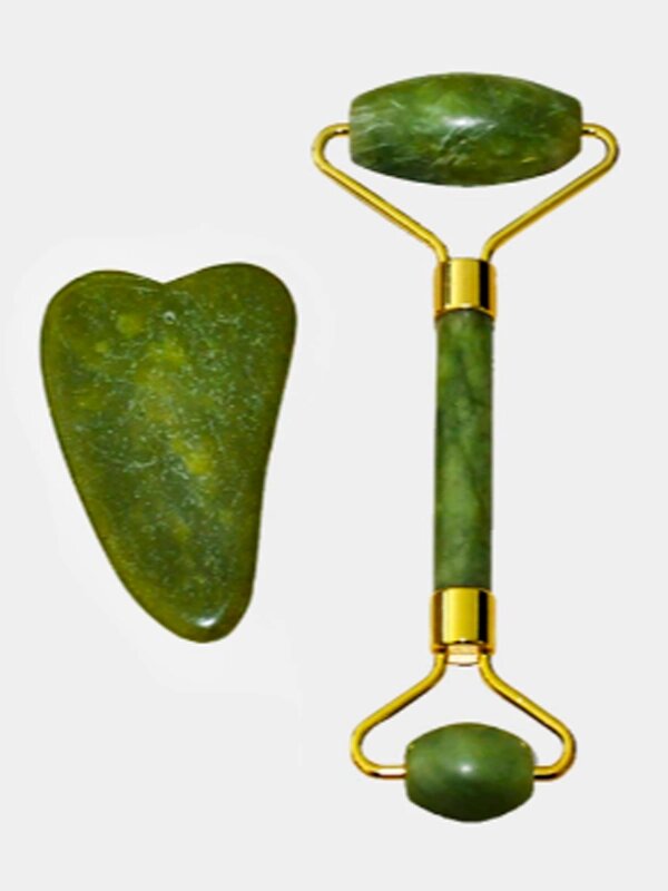 Подарочный массажный набор для лица, нефритовый роллер и скребок гуаша