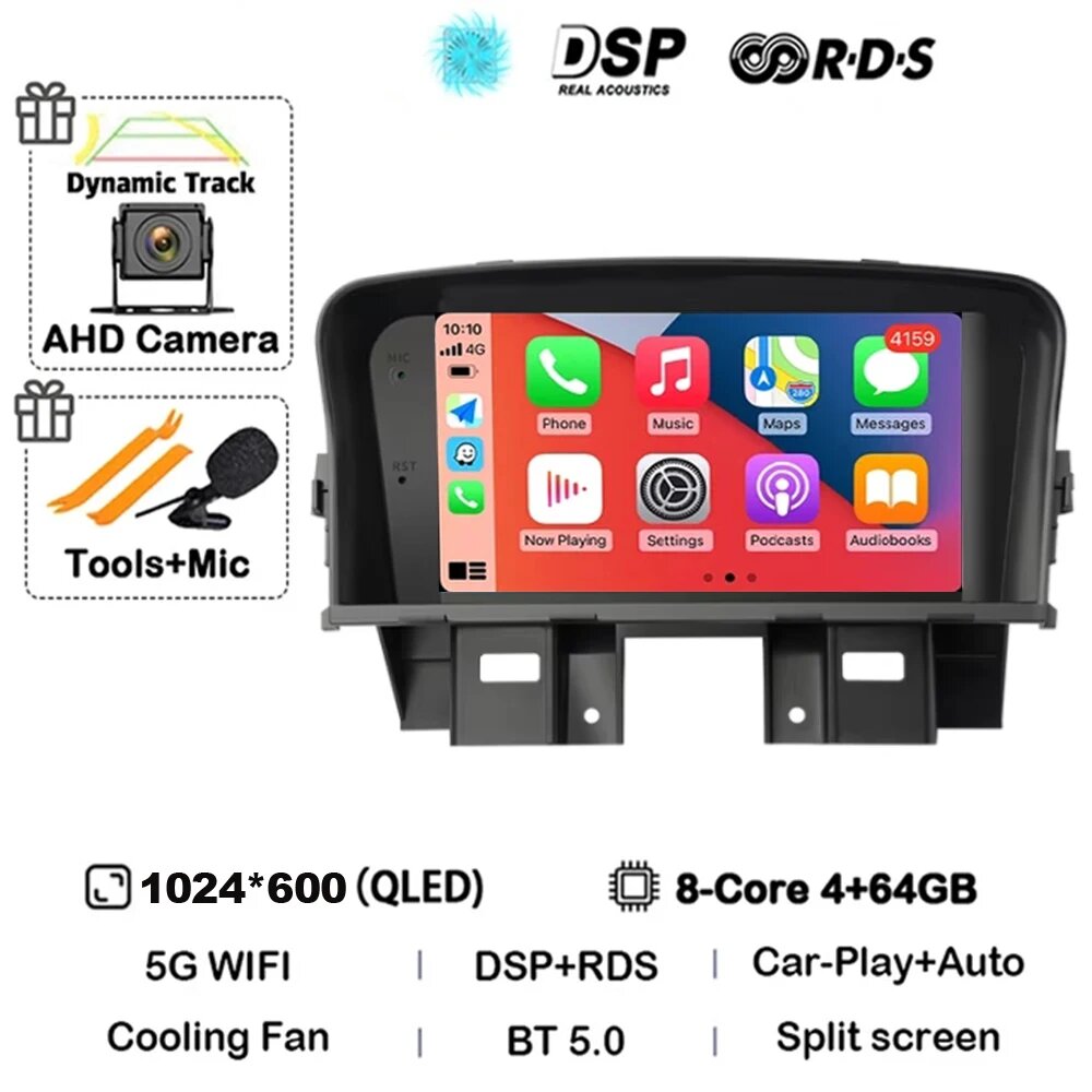 7-дюймовый автомобиль для Chevrolet Cruze 2008-2014, автомобильный радиоприемник, Android15, видеоплеер, мультимедийный GPS Carplay, авто BT RDS, встроенная навигация 4G-64G CAM