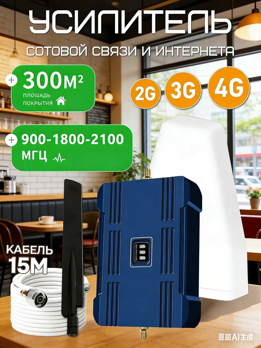 Усилитель сотовой связи и интернета-телефона 2G, 3G и 4G, 900 - 1800-2100 МГц -усилитель gsm сигнала