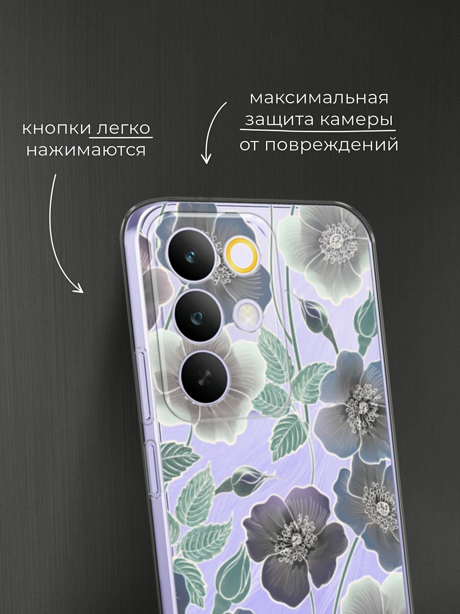 Чехол на Realme C85 / Реалми C85 с принтом Blue Flower, прозрачный — фото 1