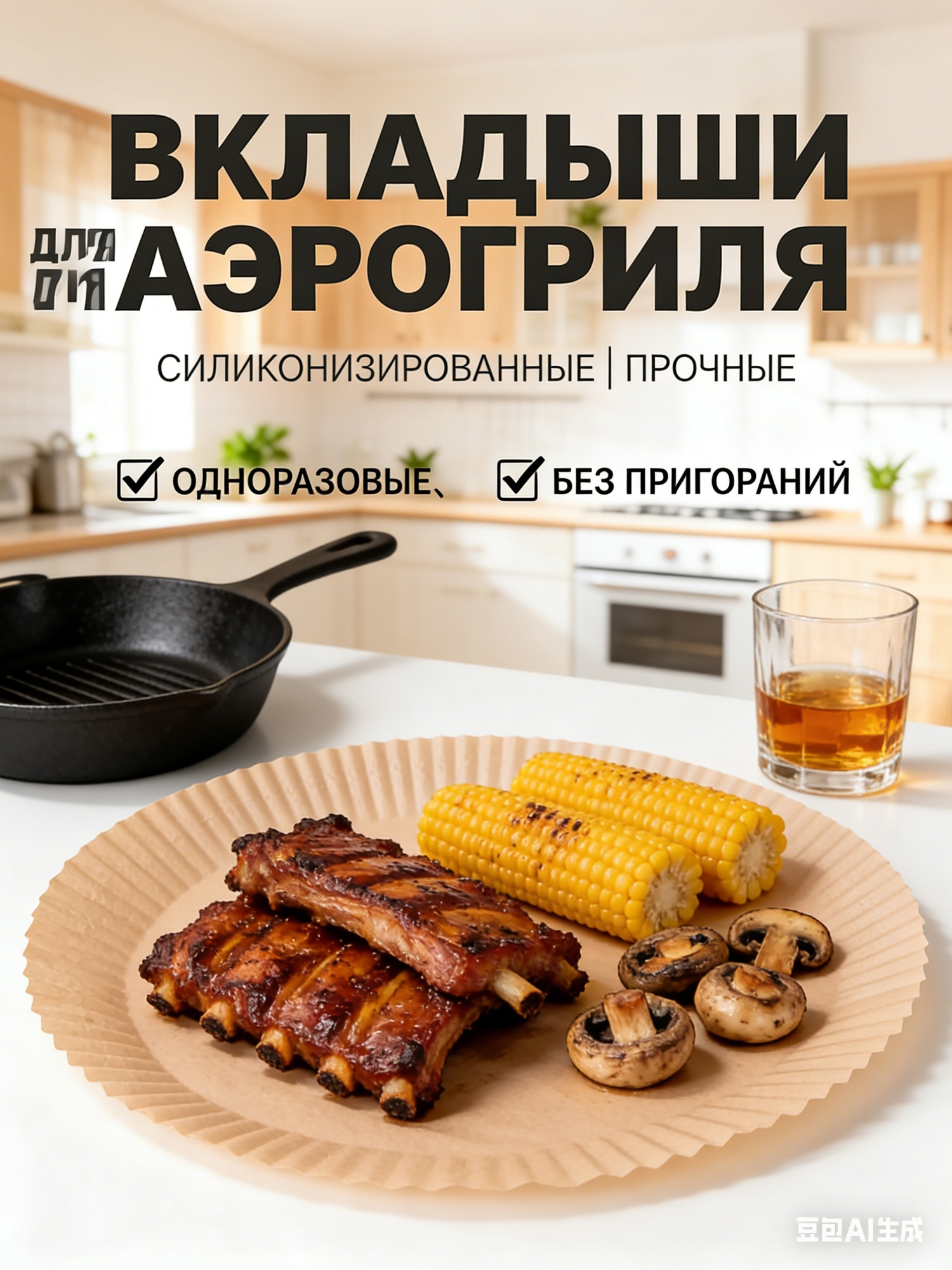 Формы для аэрогриля, бумага, антипригарное покрытие, круг 20 см/50 шт