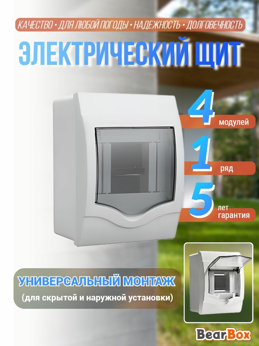 Универсальный пластиковый распределительный щит для скрытой и наружной установки (4 модулей)