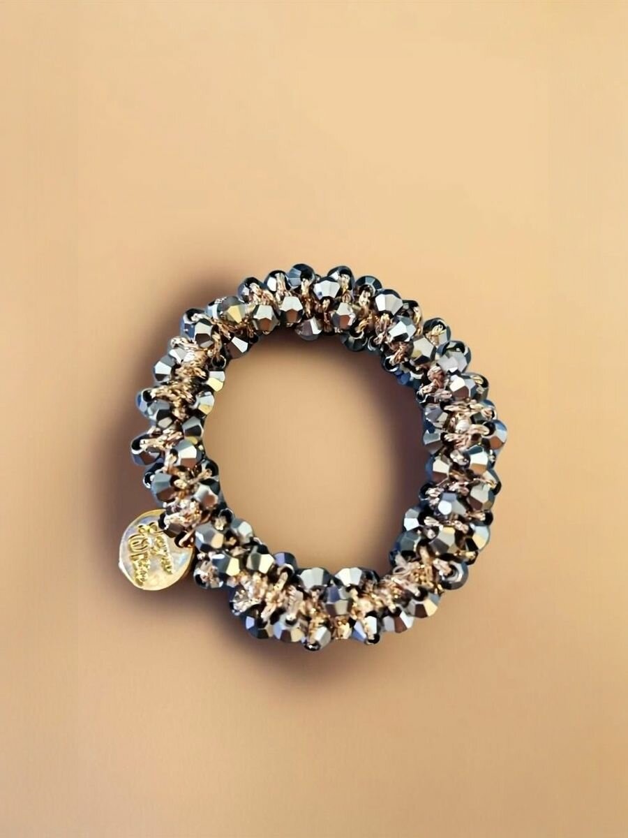 Резинка для волос "Easy pack", бежевый глянец, с бусинами, вечерняя, 1 шт