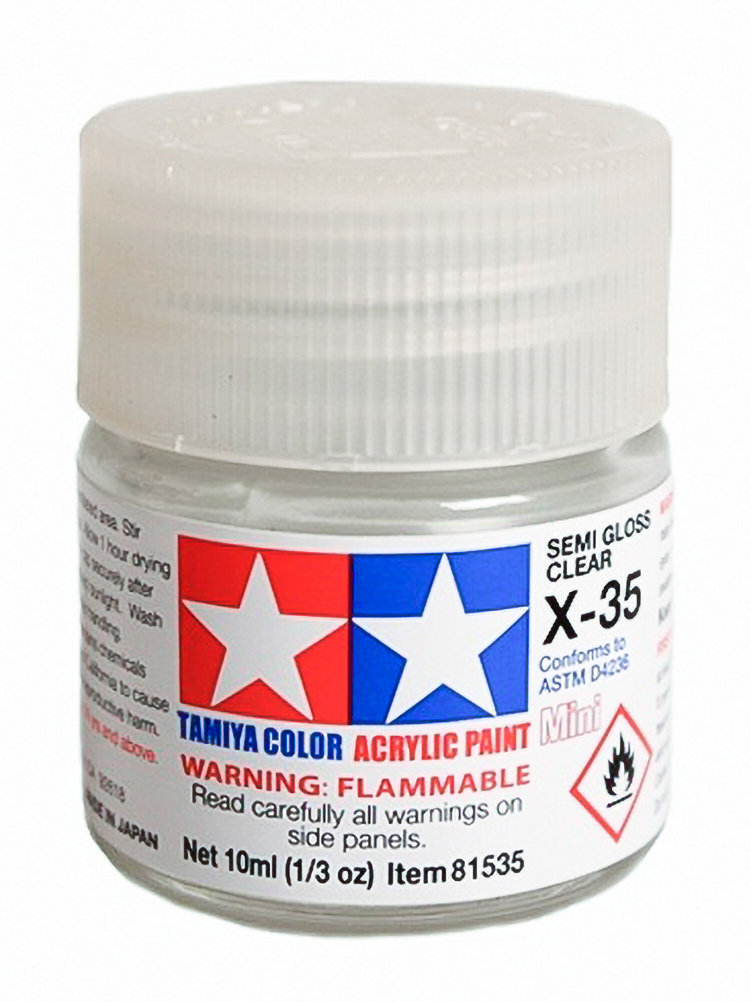 Лак акриловый прозрачный Tamiya Color X-35 Semi-Gloss Clear 81535 полуматовый, 10 мл