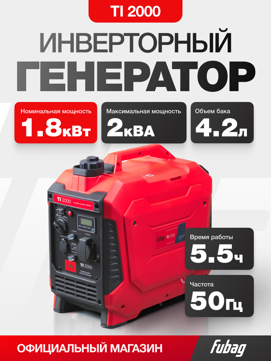 Инверторный бензиновый генератор 1,8 кВт, 220В, FUBAG TI 2000