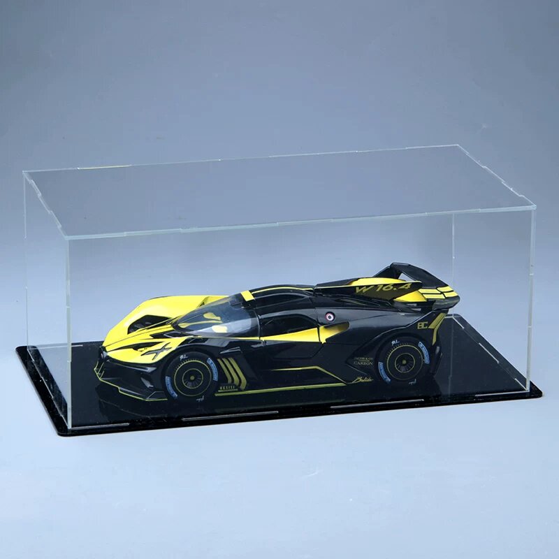 Желтая модель Bugatti Bolide с прозрачным пылезащитным покрытием, коллекционная автотранспортная игрушка для