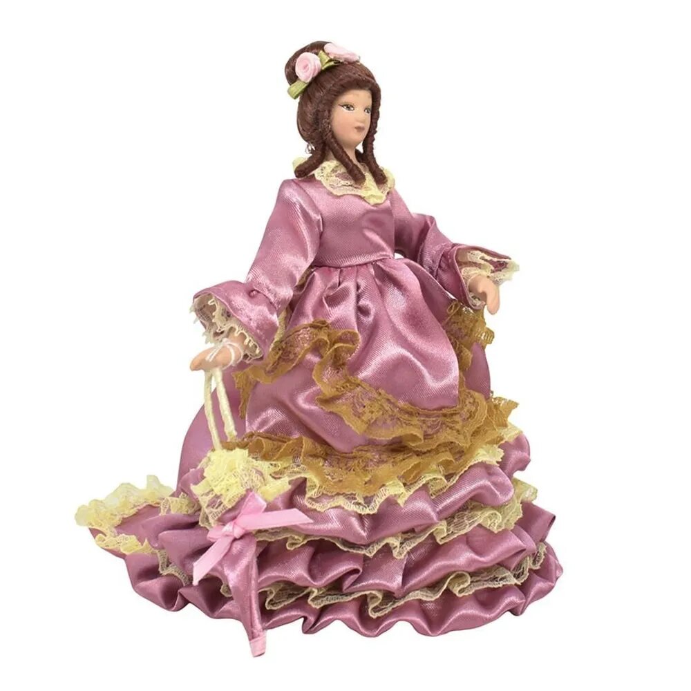 Миниатюрная фарфоровая кукла для кукольного домика, викторианская леди в фиолетовом платье с зонтом, 15 см