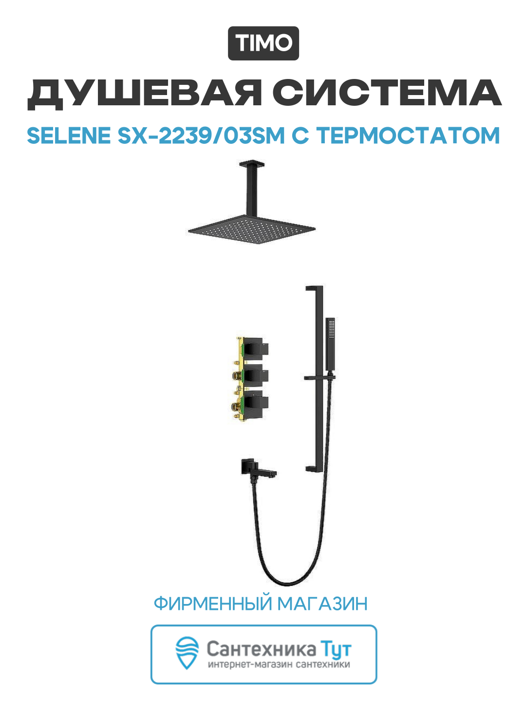 Душевая система Timo Selene SX-2239/03SM с термостатом Черный матовый латунь встраиваемый с изливом со смесителем