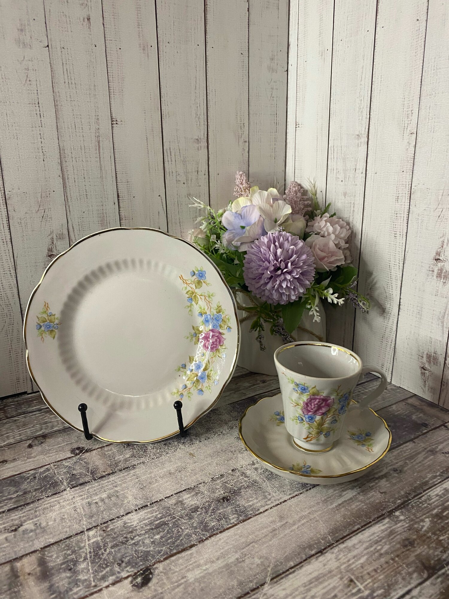 Кофейное трио СССР Цветы, Коростень 100 мл, костяной фарфор