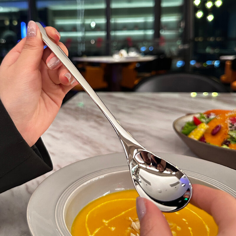 Фотография уродливая! Товар отличный! Корейская ложка для смешивания риса из нержавеющей стали 18/10 с длинной ручкой, ложка для твердого льда