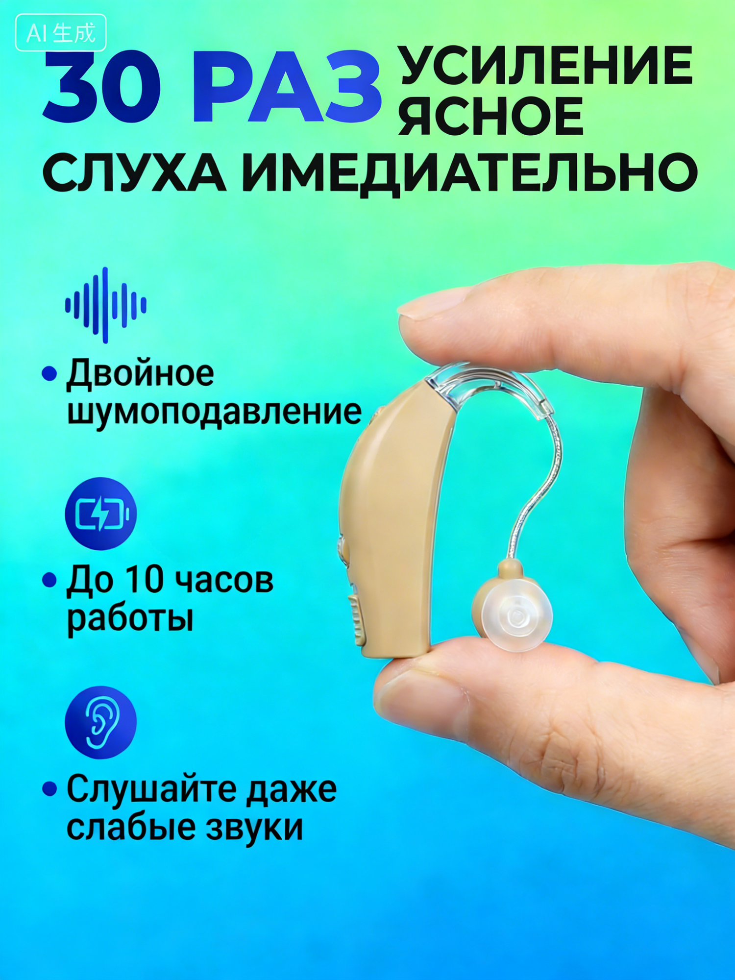 Слуховой аппарат усилитель звука для пожилых с зарядкой, усилитель слуха на русском языке