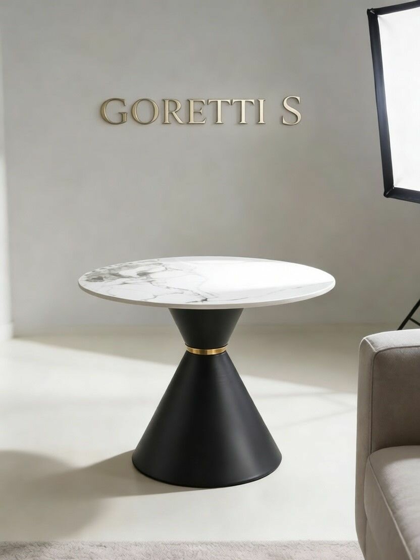 Столик HALMAR GORETTI S, керамика, белый мрамор/чёрный, 60х60х51 см